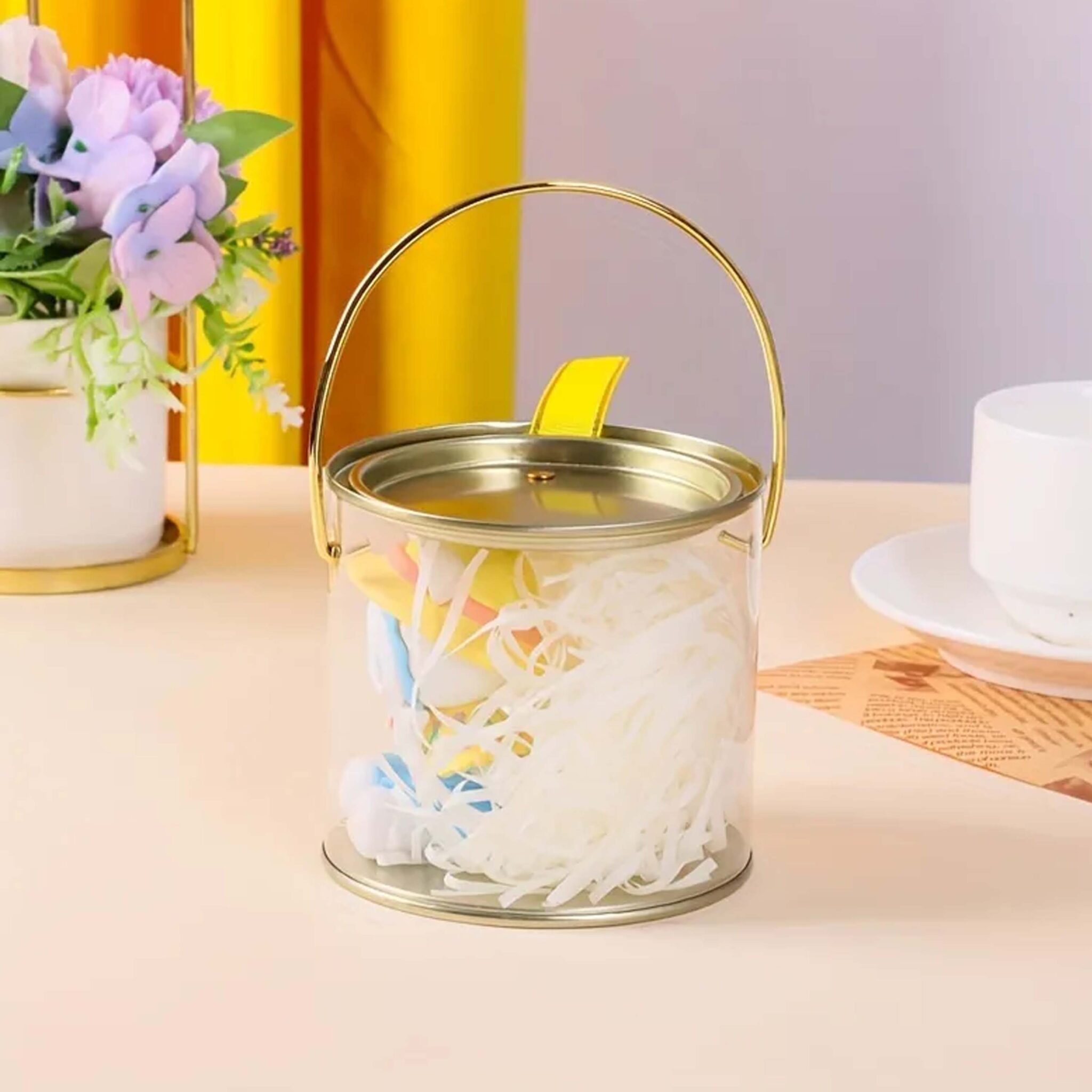 PVC CYLINDER WITH GOLD LID + HANDLES 5.5x6.5cm (1x12) - Hasmart
