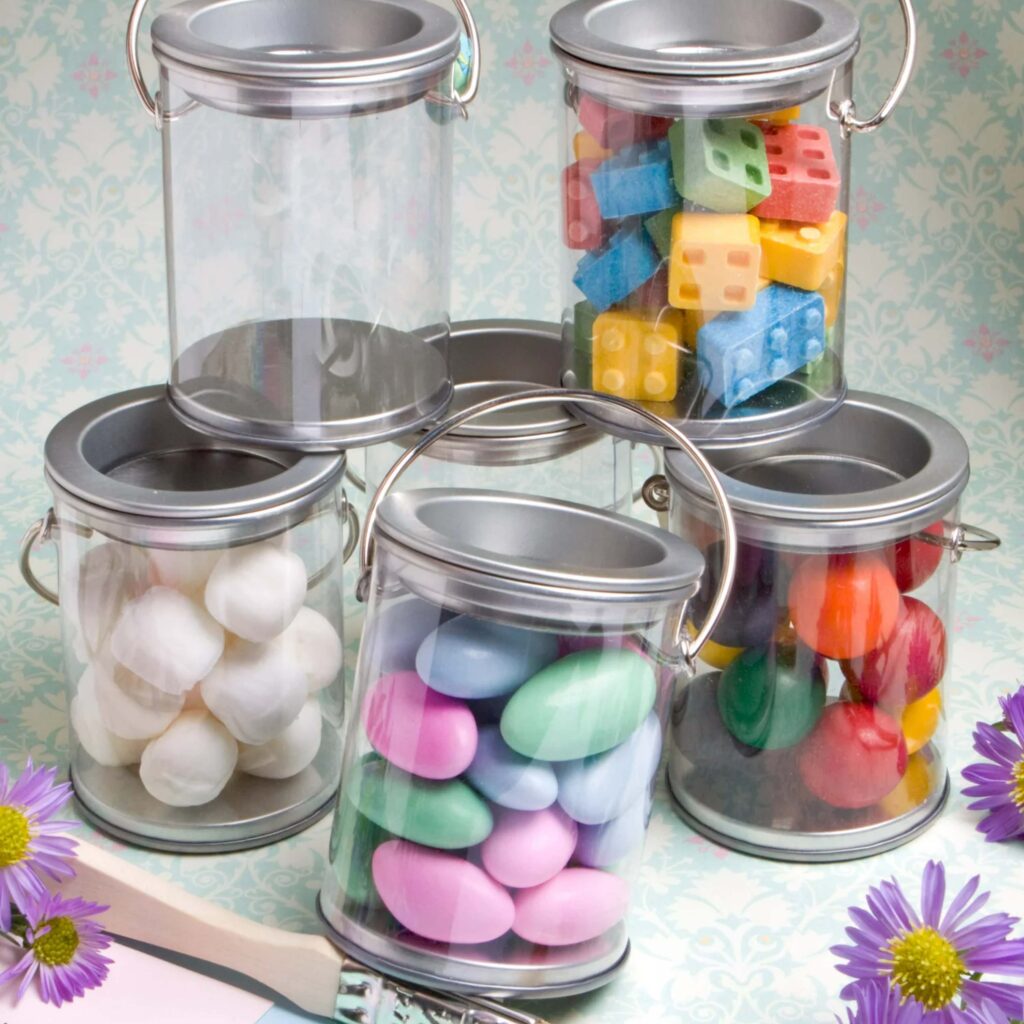 PVC CYLINDER WITH SILVER LID + HANDLES 5.5x6.5cm (1x12) - Hasmart