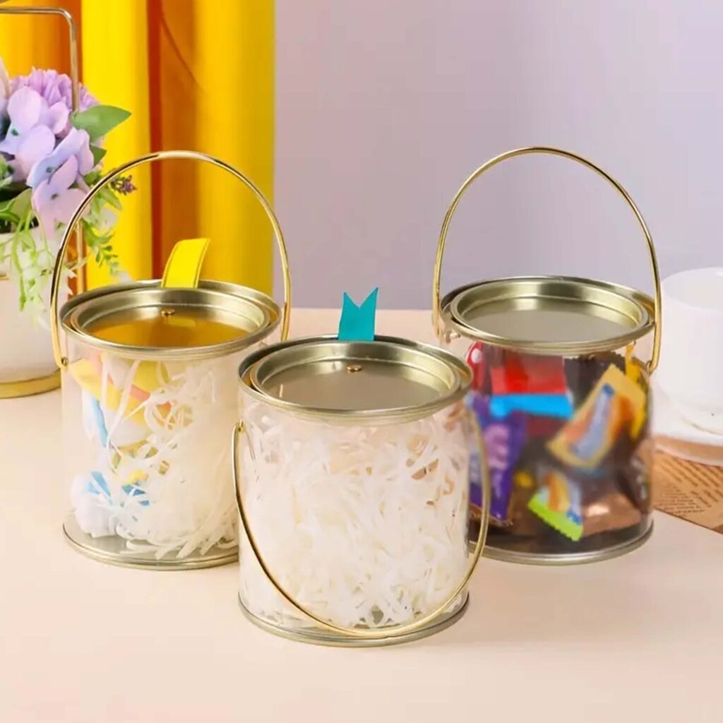 PVC CYLINDER WITH GOLD LID + HANDLES 7x8cm (1x12) - Hasmart