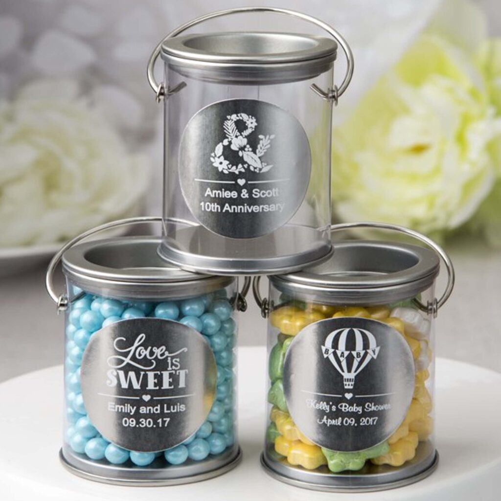 PVC CYLINDER WITH SILVER LID + HANDLES 7x8cm (1x12) - Hasmart