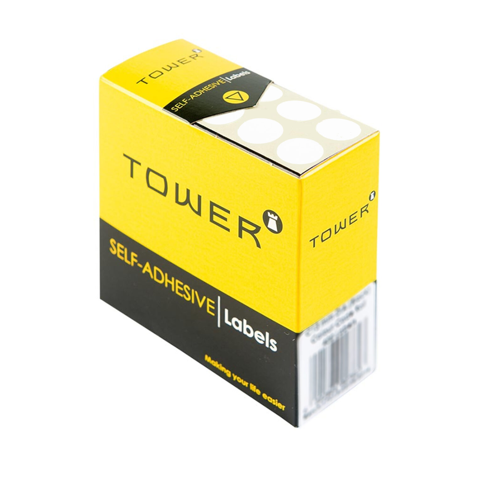 TOWER SELF ADHESIVE ROUND WHITE LABELS 13mm (1100 LABELS) - Hasmart