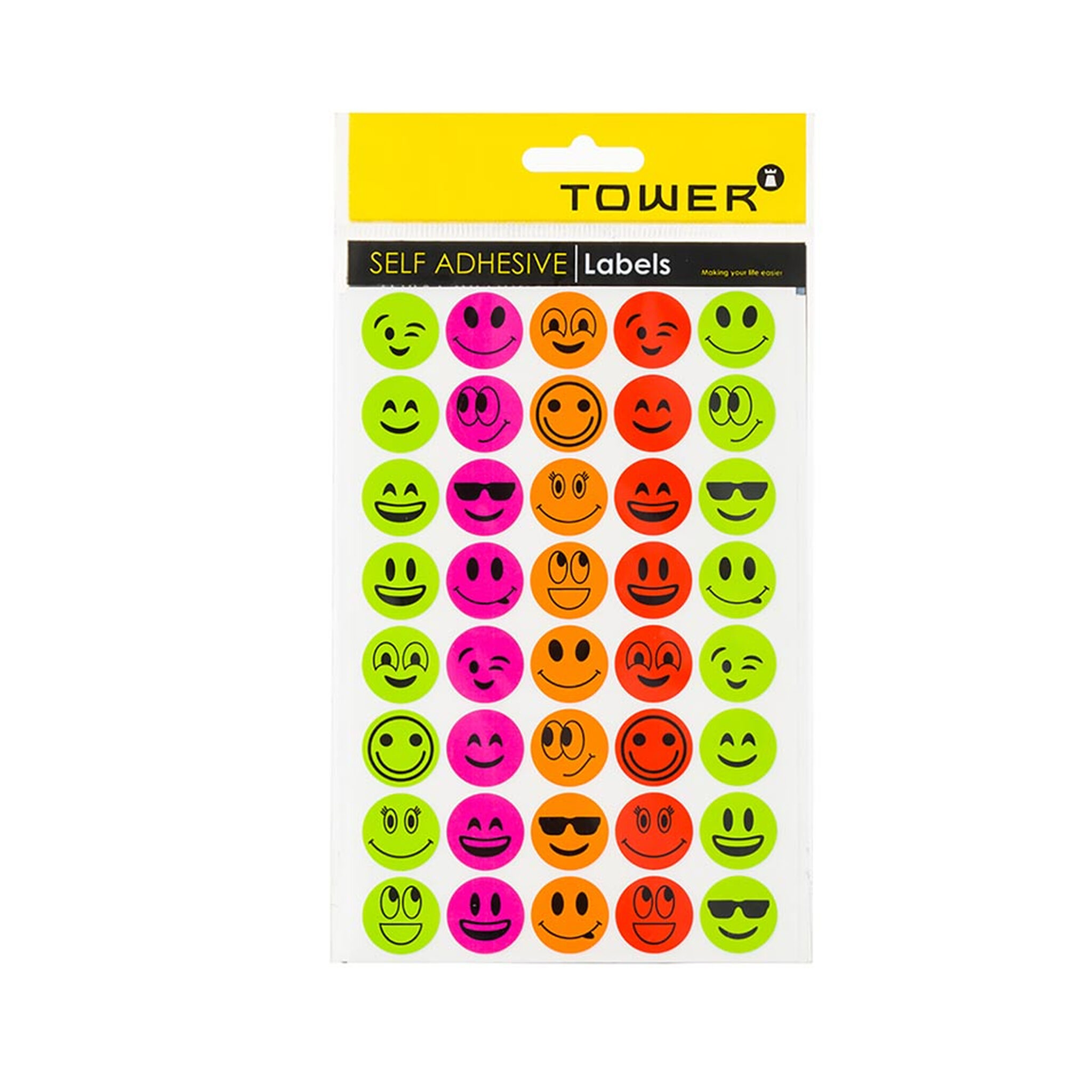 TOWER SELF ADHESIVE FACES MIX COLOUR (200 LABELS) (TBD) - Hasmart