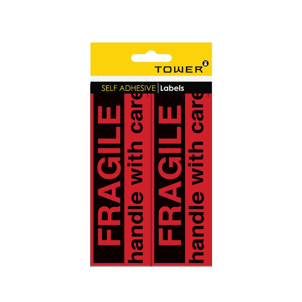 TOWER "FRAGILE" FLUORESCENT LABELS 55x162mm (26 LABELS) - Hasmart