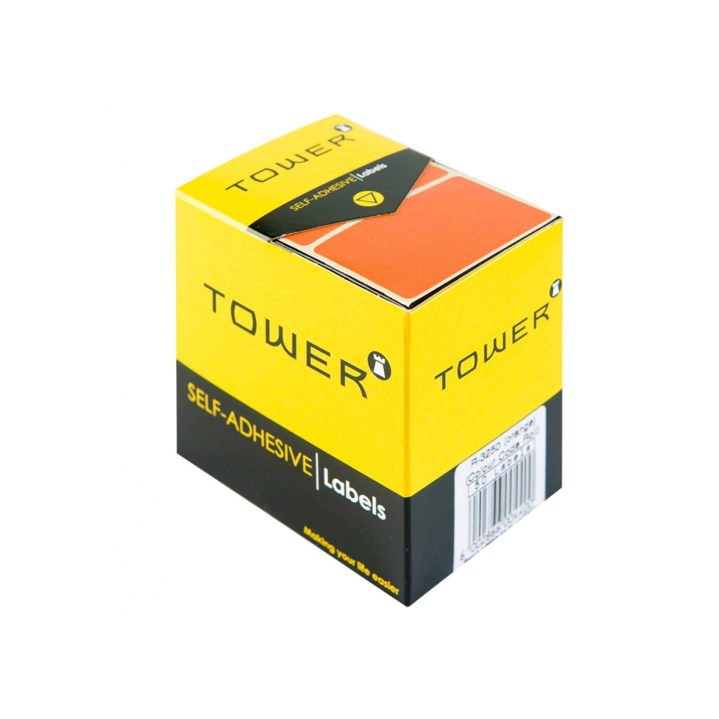 TOWER SELF ADHESIVE FLU. ORANGE LABELS 32x50mm (50 LABELS) - Hasmart