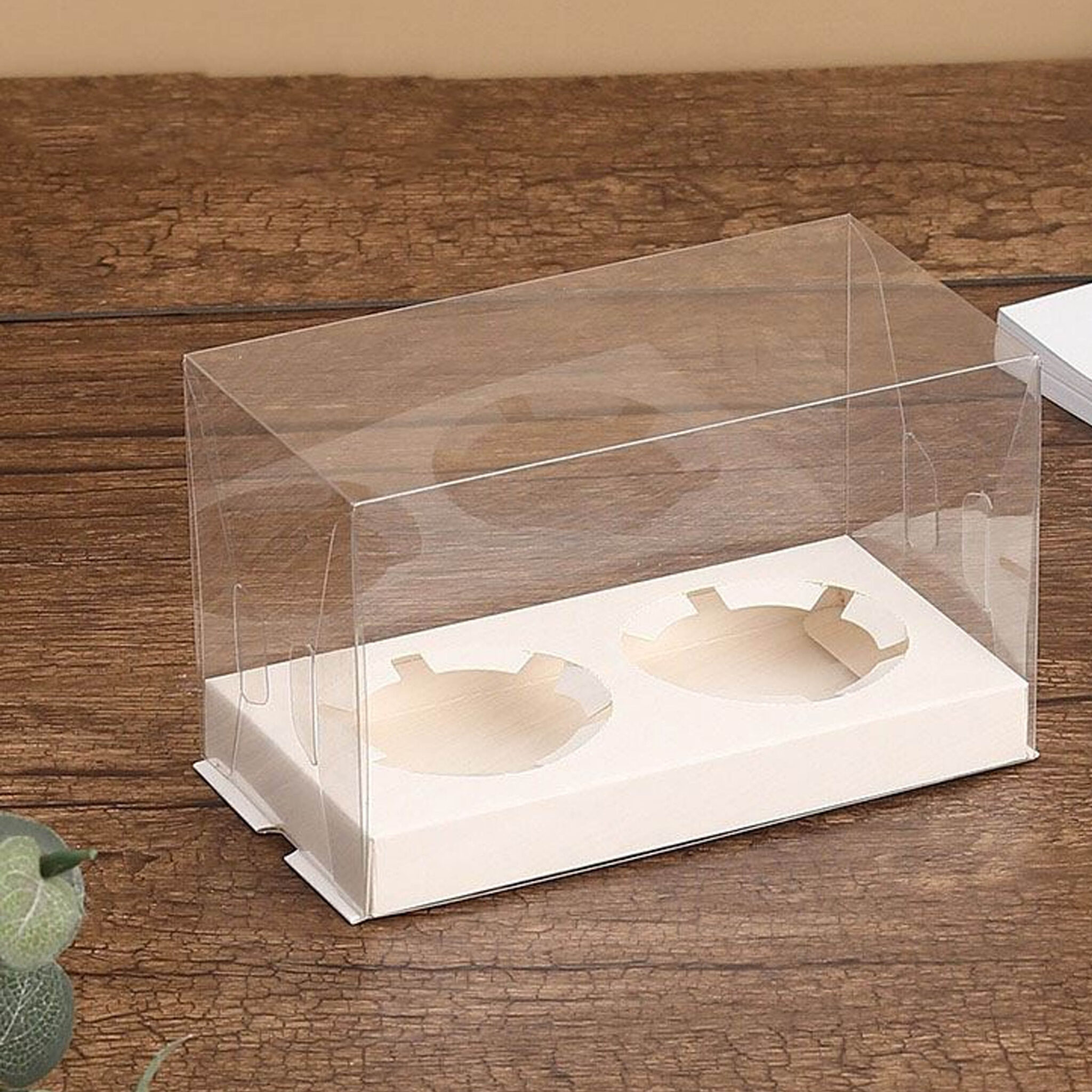 CUPCAKE BOX PVC WITH INSERT 2 CAVITY 18x10x10cm - Hasmart