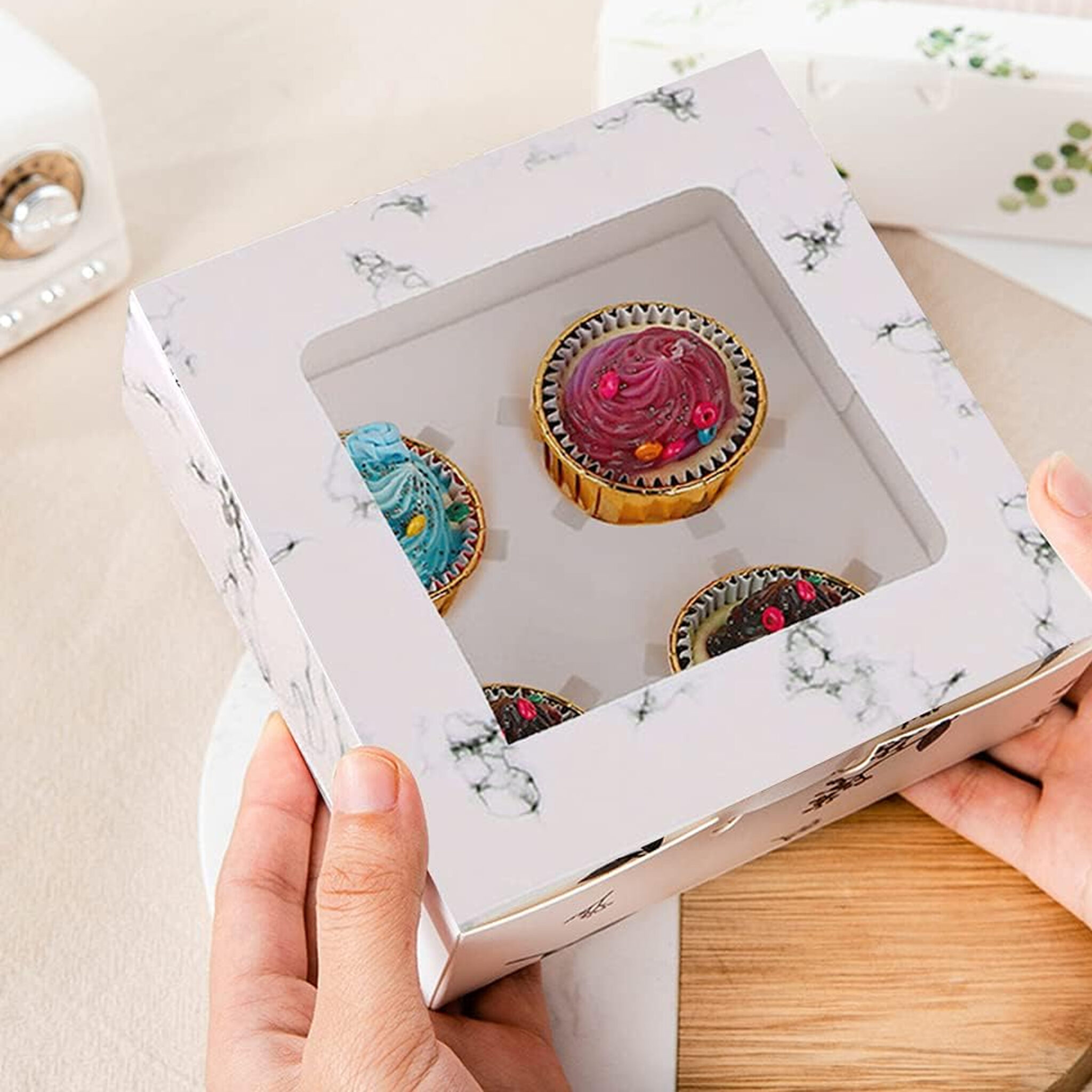 BAKERY BOX WITH INSERTS 4 CAVITY WHITE 16x16x7.5cm - Hasmart