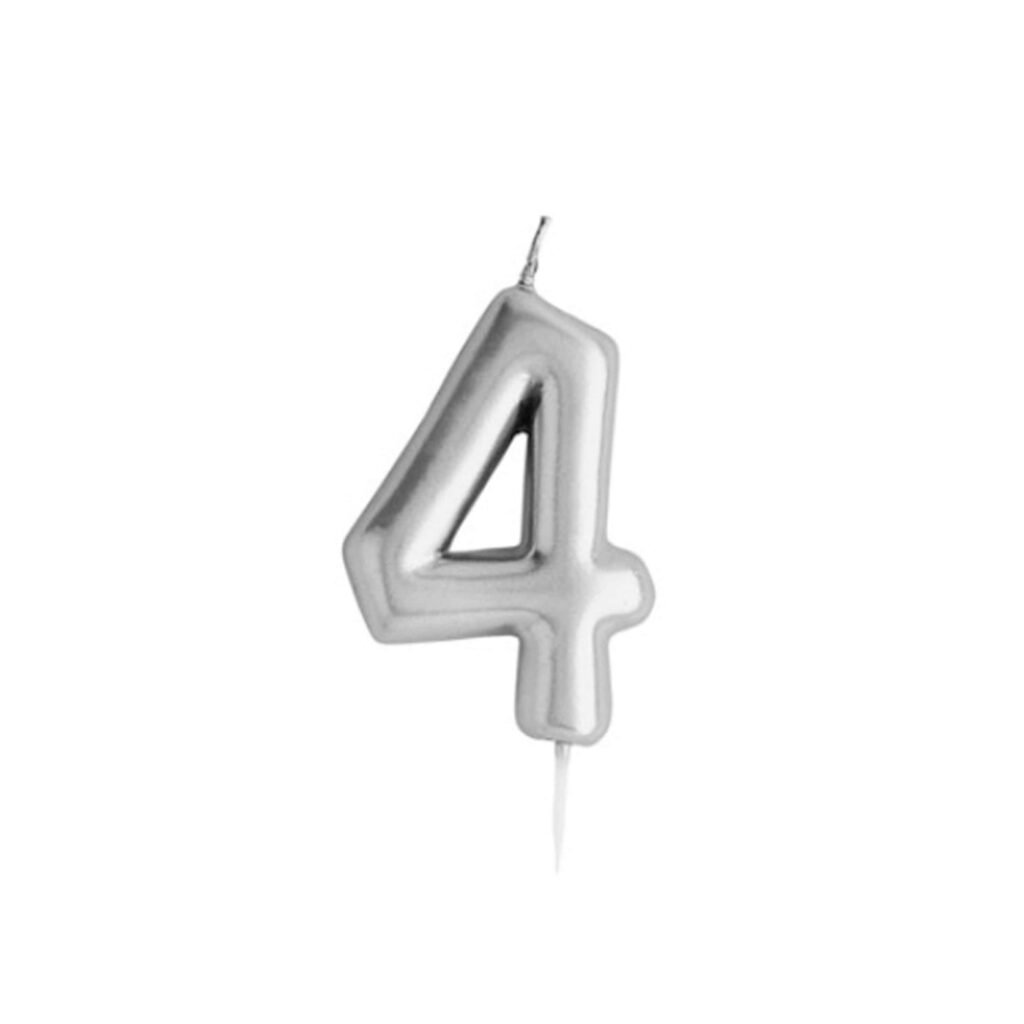 PARTY CANDLE NUMBER 4 SILVER 6.5cm - Hasmart