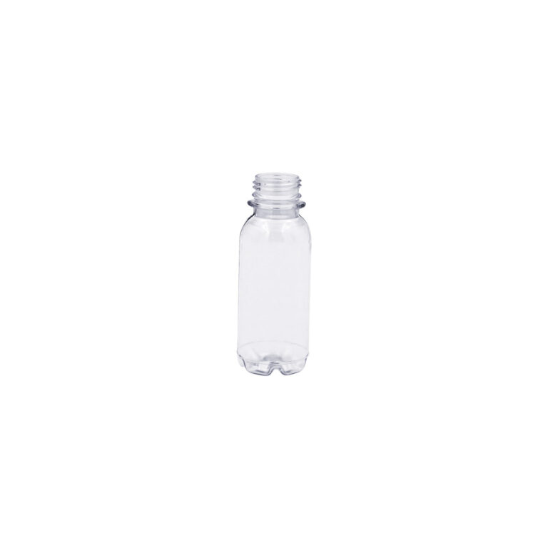 CLEAR PLASTIC SHORT NECK ROUND BOTTLE WITH LID 100ml (1x300) - Hasmart